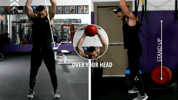 Slam the ball down into the ground as hard as you can, between your feet.